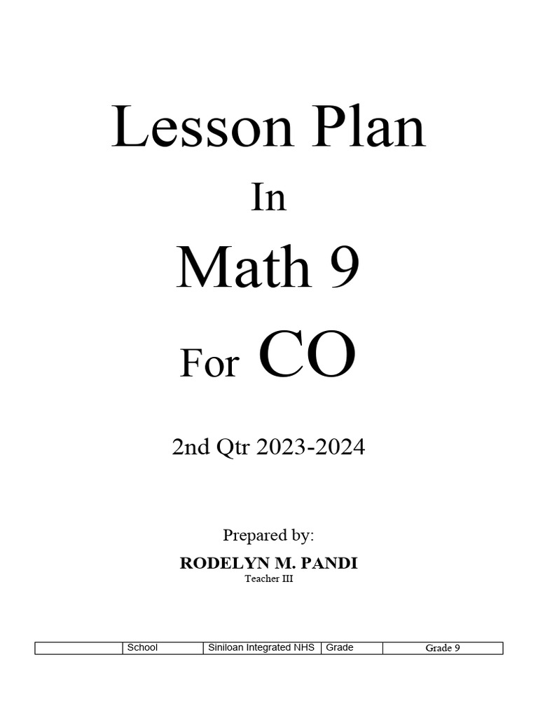 Lesson Plan CO2, 2nd Quarter 2024 | PDF | Equations | Mathematics