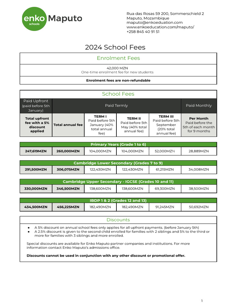 Enko Maputo 2024 School Fees Overview | PDF | Secondary Education ...