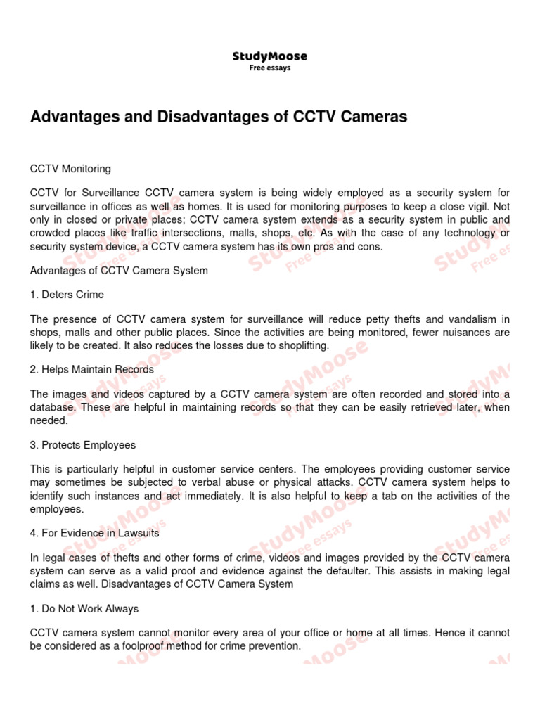 Advantages and Disadvantages of CCTV Cameras | PDF | Business