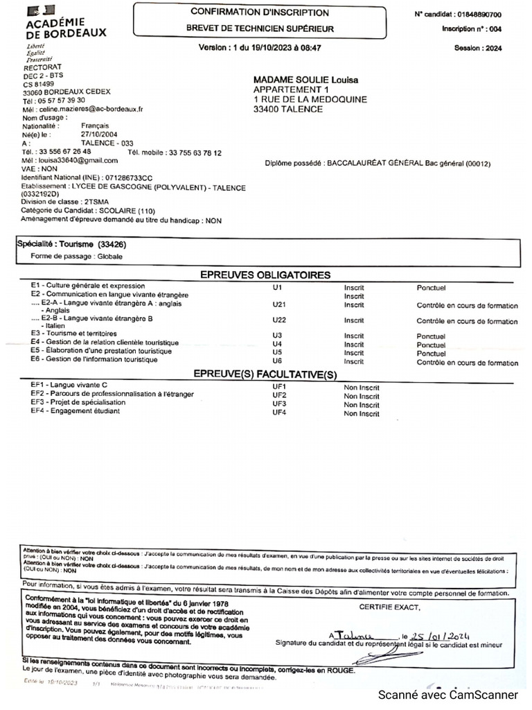 Confirmation D Inscription Signee | PDF