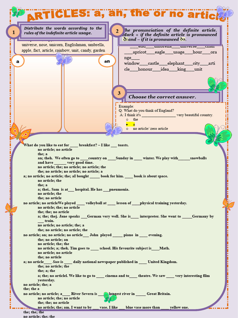 English Article Usage Practice | PDF | Languages | Foreign Language Studies