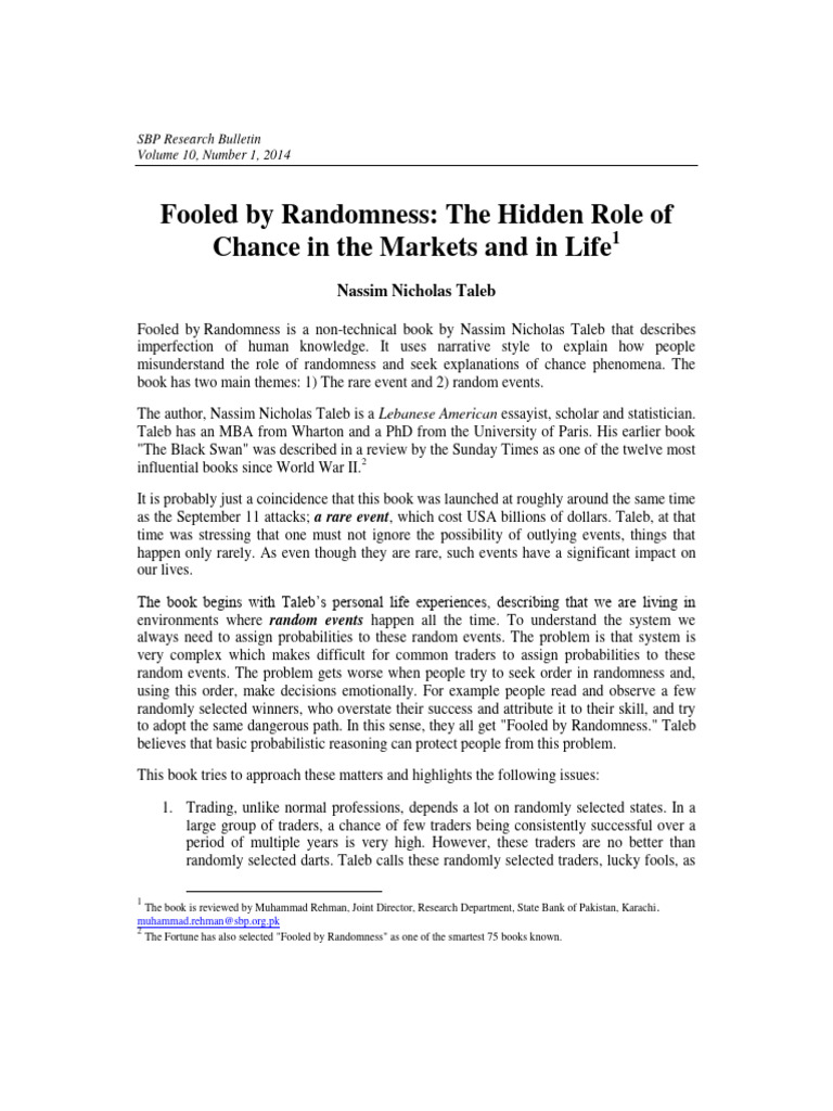 Fooled Randomness Hidden Role Chance Markets Life Nassim Nicholas Taleb ...