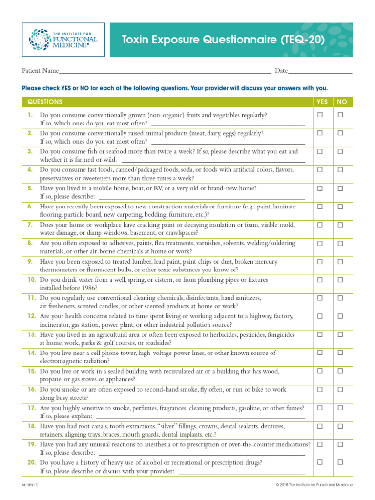 Toxin Exposure Questionnaire | PDF | Paint | Foods