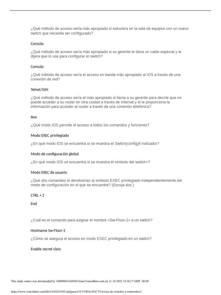 Configuraci N B Sica de Switches y Routers | PDF | Dirección IP | Enrutador (Computación)