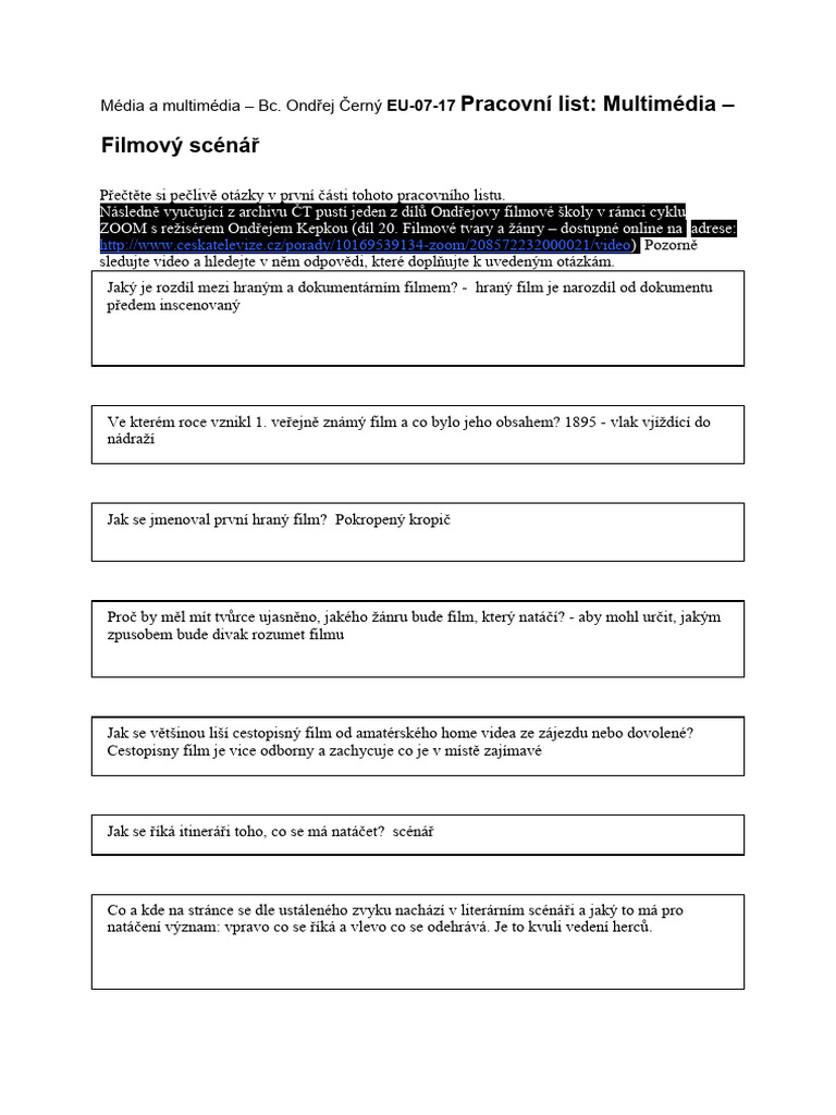 Filmovy Scenar (Pracovni List) | PDF