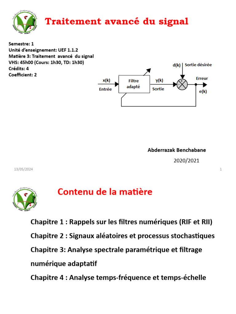 Filtres Numériques en Traitement du Signal | PDF | Filtre (électronique ...
