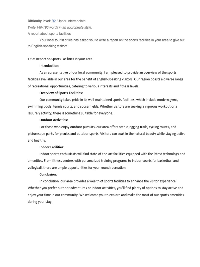 Sports Facilities Report for Visitors | PDF