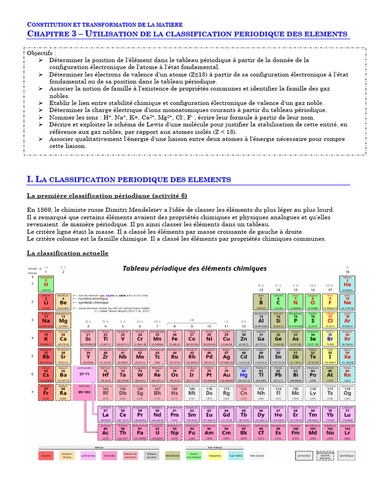 Classification et stabilité des éléments | PDF | Tableau périodique ...