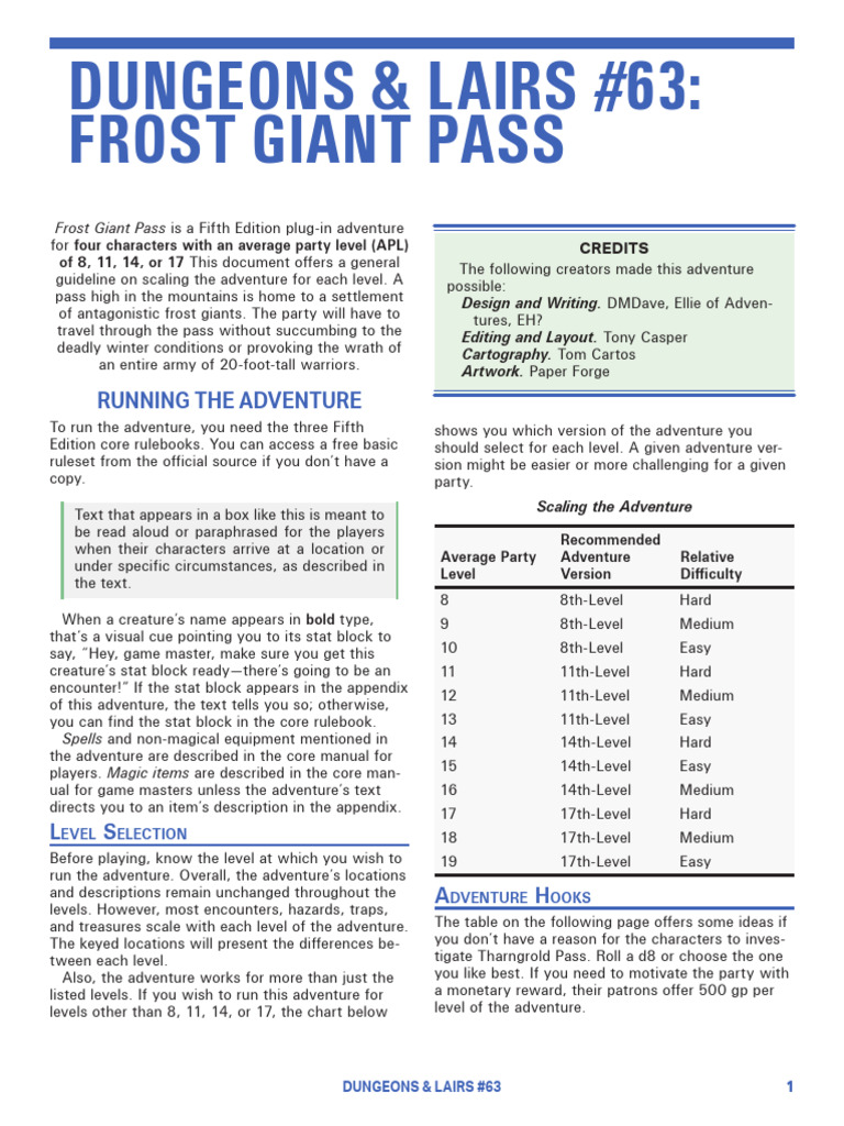 DMDave - Dungeons & Lairs 63 - Frost Giant Pass - Full Version | PDF