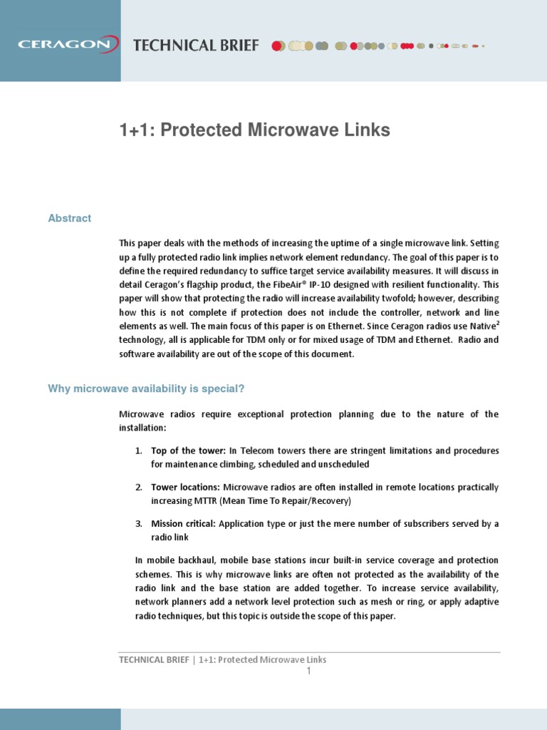 Ceragon - 1+1 Resilient Microwave Links - Technical Brief | PDF ...