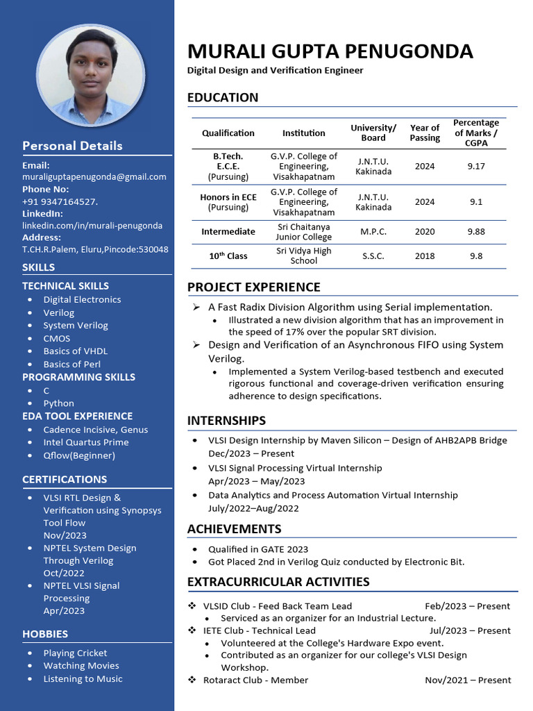 Murali - Gupta - Resume - Murali Gupta Penugonda | PDF | Electronic ...