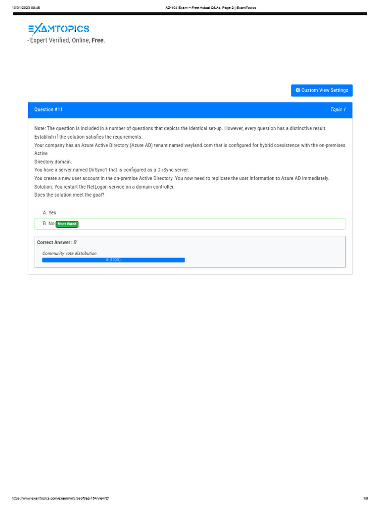AZ-104 Exam - Free Actual Q&as, Page 2 - ExamTopics-An | PDF | Virtual Machine | Active Directory