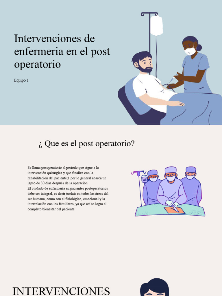 Intervenciones en El Post Operatorio Equipo 1 | PDF | Enfermería | Cirugía