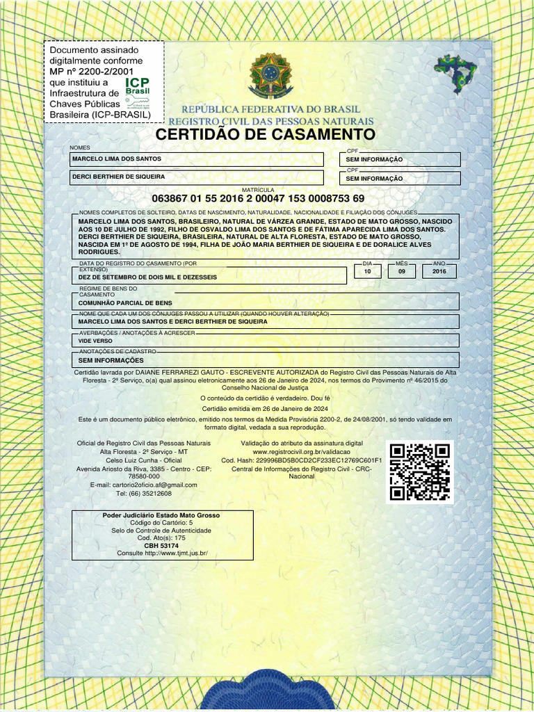 Certidão de Casamento de Marcelo e Derci | PDF | Casamento ...