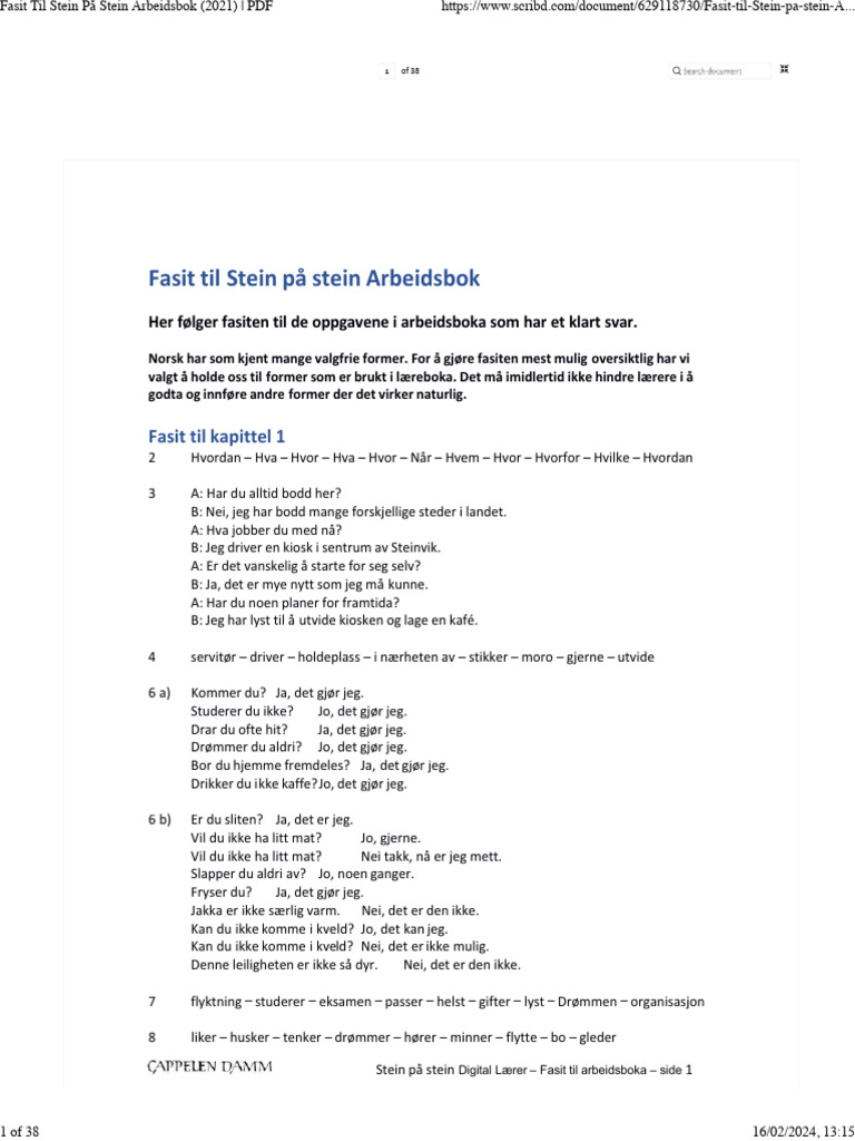 Fasit Til Stein På Stein Arbeidsbok (2021) PDF | PDF