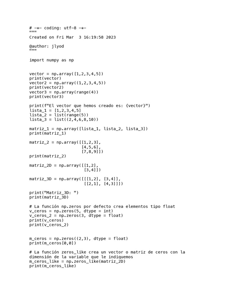 Operaciones NumPy: Vectores y Matrices | PDF | Matriz (Matemáticas ...