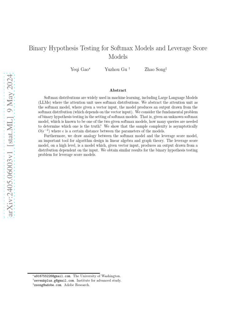 Binary Testing in Softmax Models | PDF | Matrix (Mathematics) | Linear ...