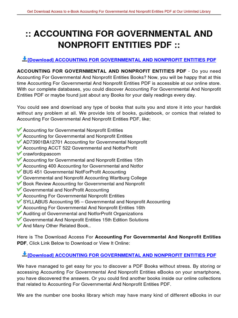 Accounting For Governmental and Nonprofit Entities | PDF | Audit | Business
