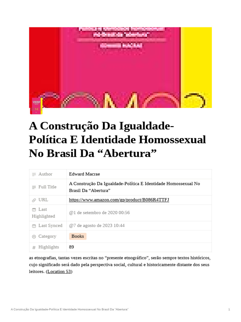 Igualdade e Identidade Homossexual no Brasil | PDF | Homossexualidade ...
