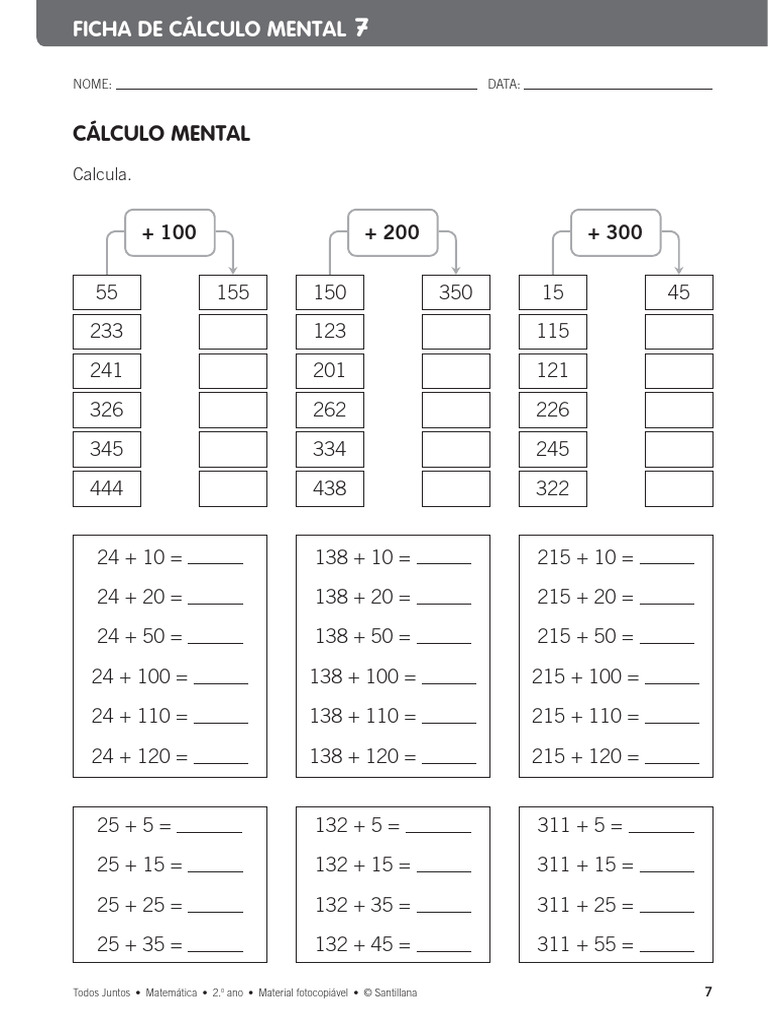 Ficha Calculo Mental | PDF