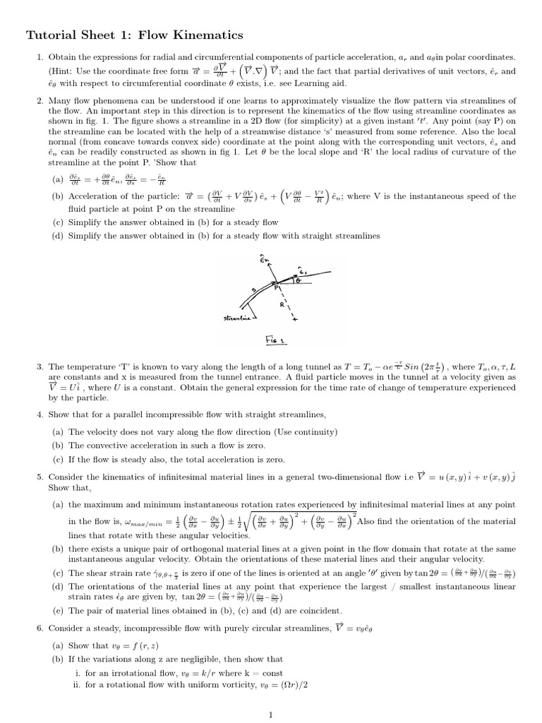 Tutorial Sheet 1: Flow Kinematics | Download Free PDF | Kinematics | Acceleration