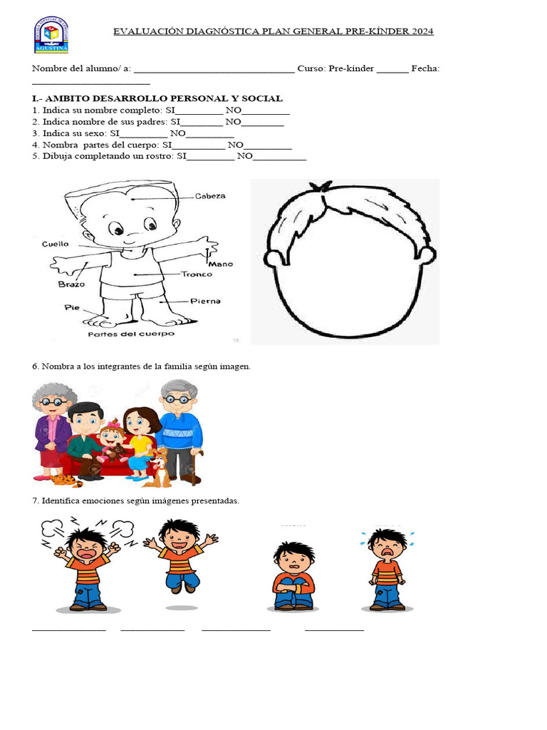 Prueba Diagnostico - Plan General 2024 Pre-Kinder | PDF