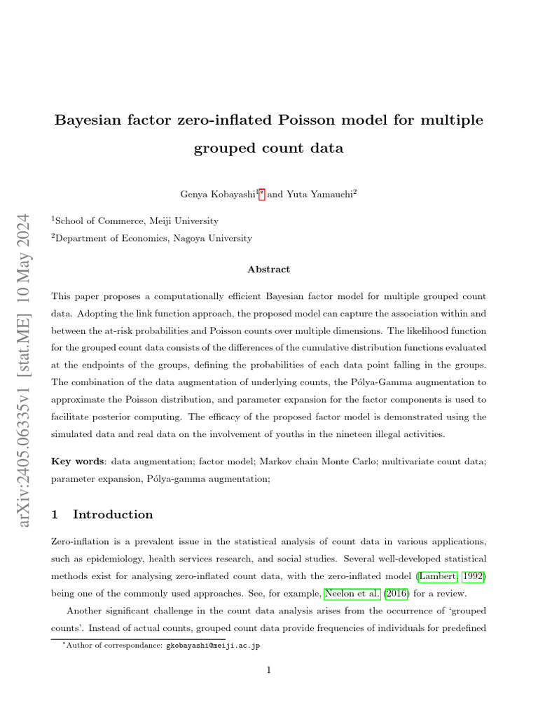 Bayesian factor zero-inflated Poisson model for multiple grouped count ... Bayesian factor zero-inflated Poisson model for multiple grouped count ...