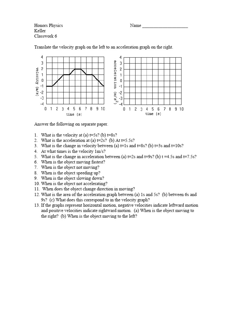 Honors Physics Classwork 6 | PDF | Velocity | Acceleration