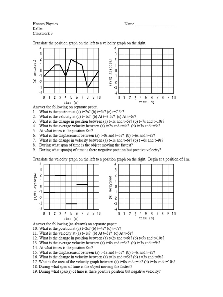 Honors Physics Classwork 3 | PDF | Velocity | Speed