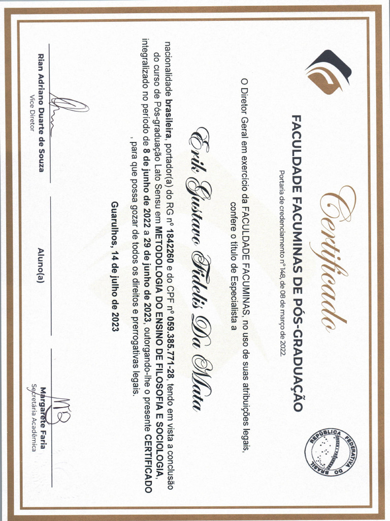 Certificado Frente e Verso | PDF