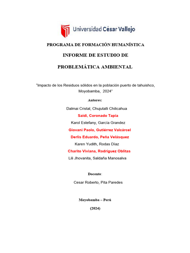 Estructura Del Informe de Problemática Ambiental Final | PDF | Residuos | Contaminación
