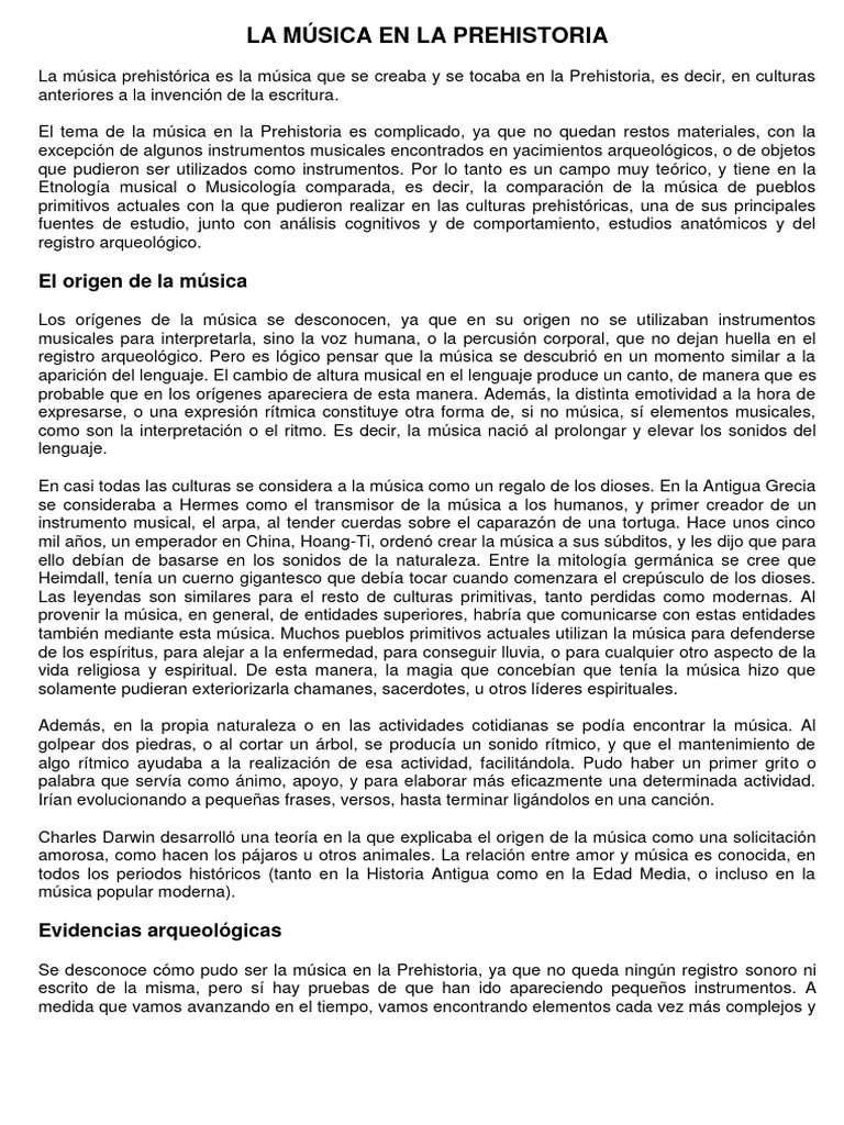 La Música en La Prehistoria | PDF | Instrumentos musicales | Flauta