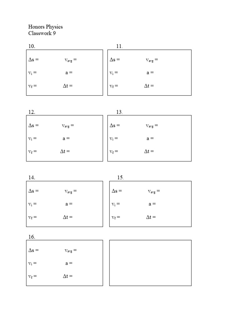 Honors Physics Classwork 9 Answers | PDF
