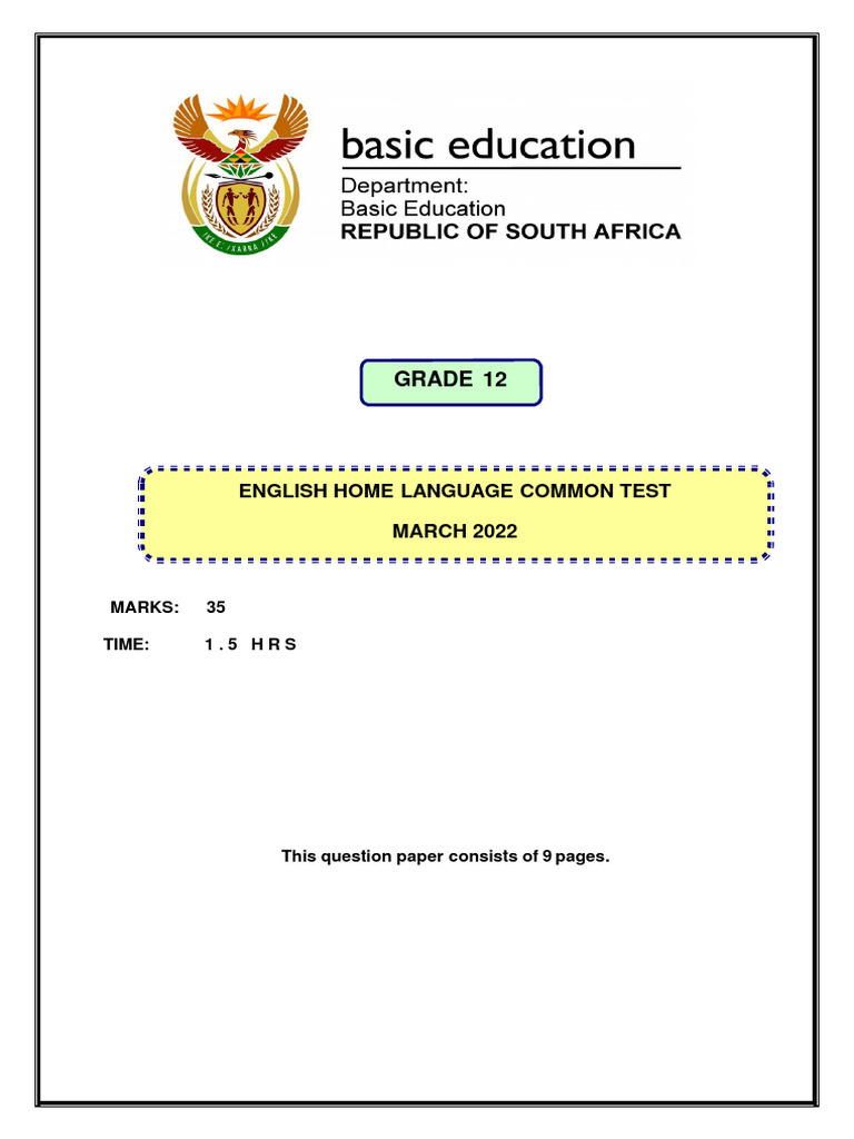 GR 12 KZN Eng HL March Common Test 2022 | PDF | Thought | Courage