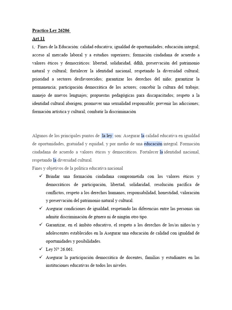 Practico Ley 26206 | PDF | Escuelas | Enseñando