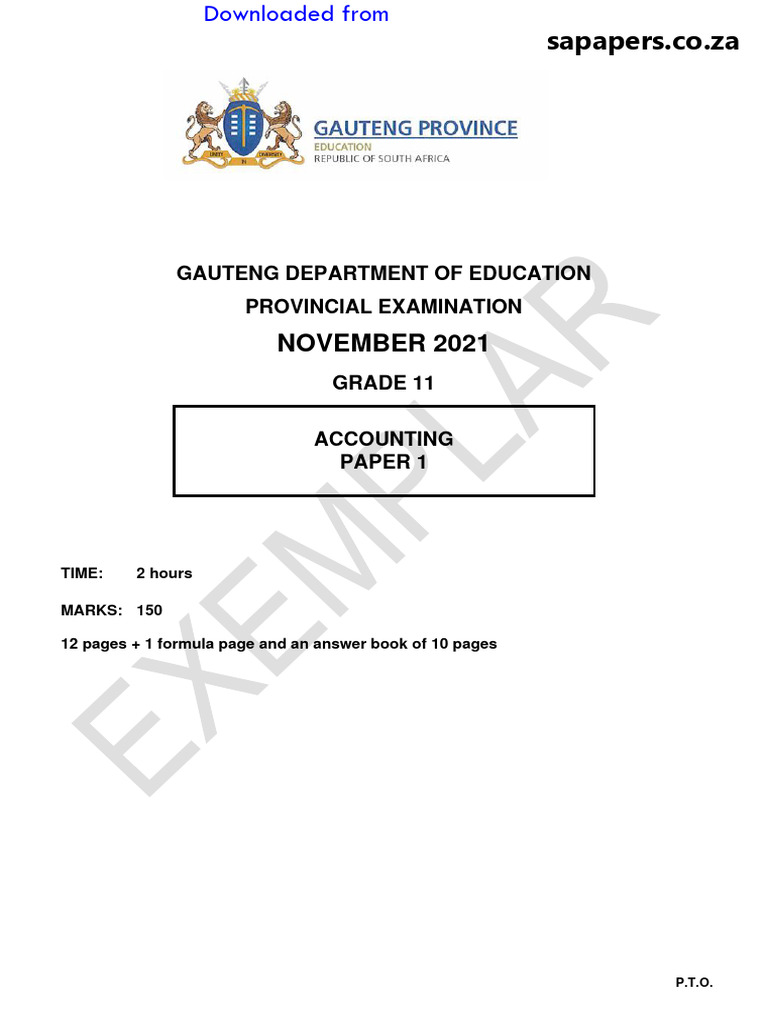 Grade 11 Accounting Exam Paper 2021 | PDF | Debits And Credits ...