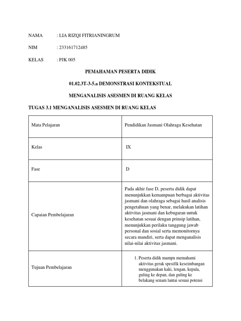 T3 - 01.02.3-T3-5.a Demonstrasi Kontekstual - Menganalisis Asesmen Di Ruang Kelas | PDF | Karier ...