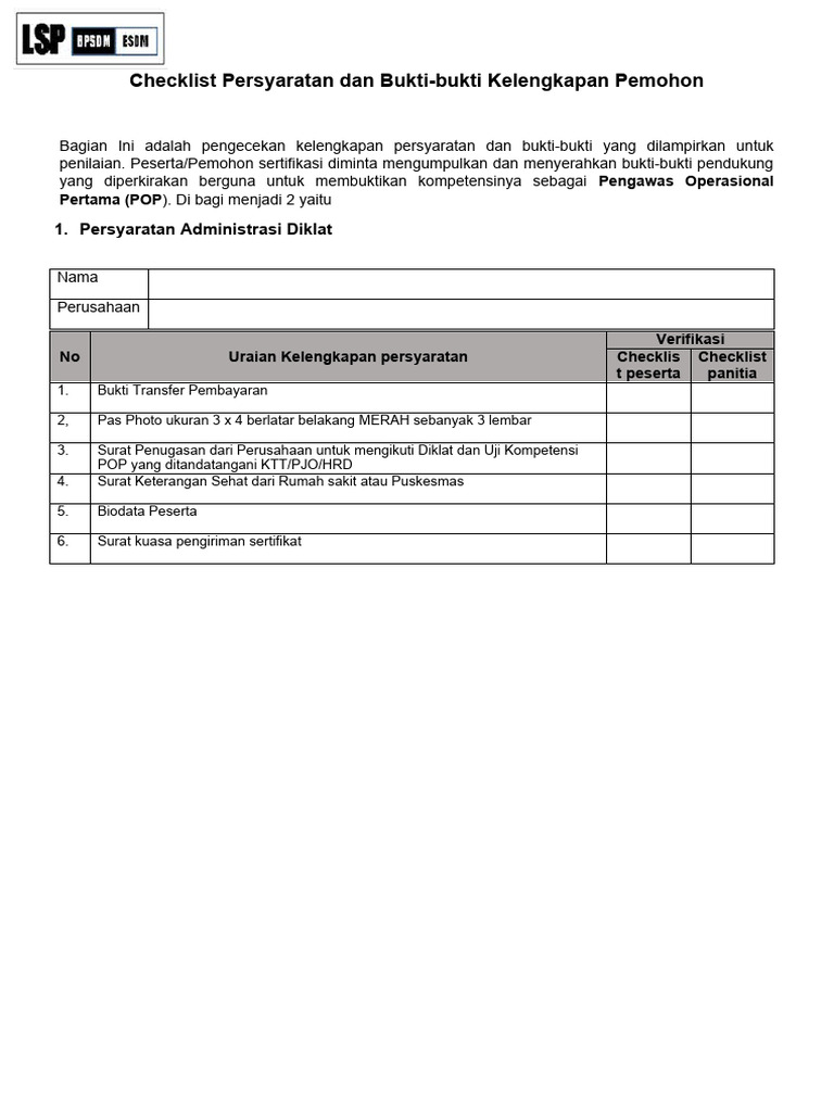 Checklist Persyaratan dan Bukti untuk POP Medan (29 April 2019) | PDF