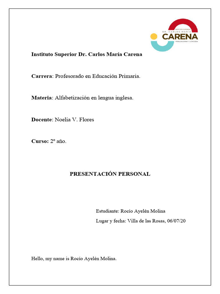 Rocio Molina, Presentación Personal 2do Pep. Carena. | PDF | Hogar, jardinería y bricolaje