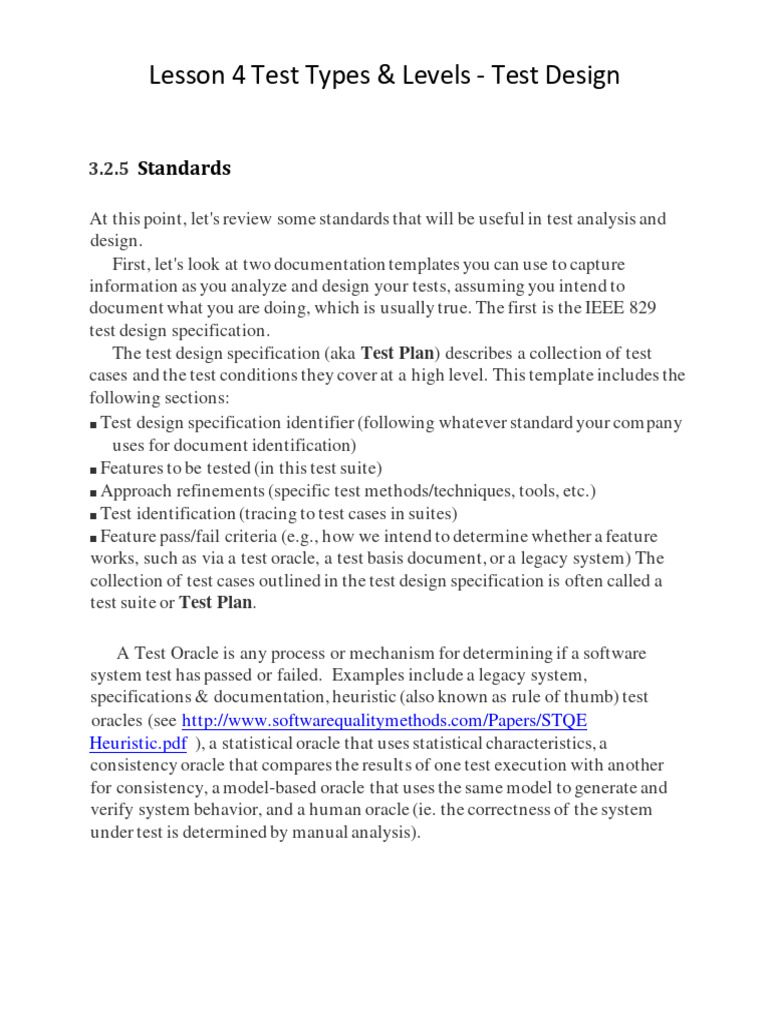 Test Design Standards and Types Overview | PDF | Software Testing ...
