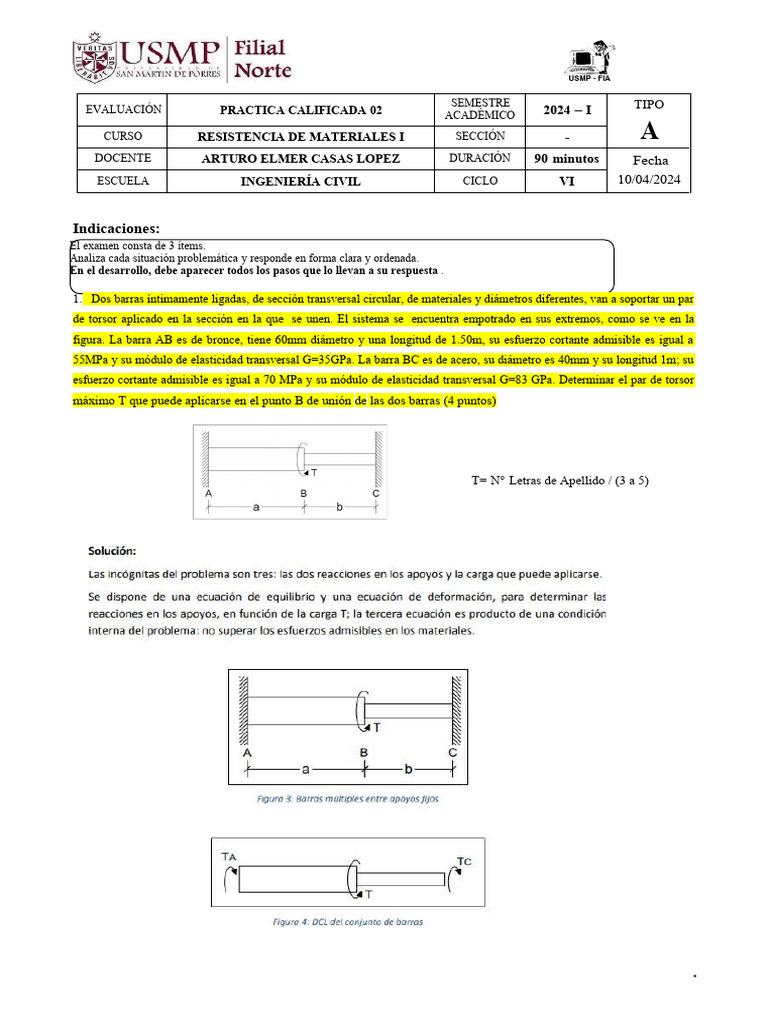Solucionario Practica Calificada 01-Rm i 2024-1 | Descargar gratis PDF | Resistencia de ...