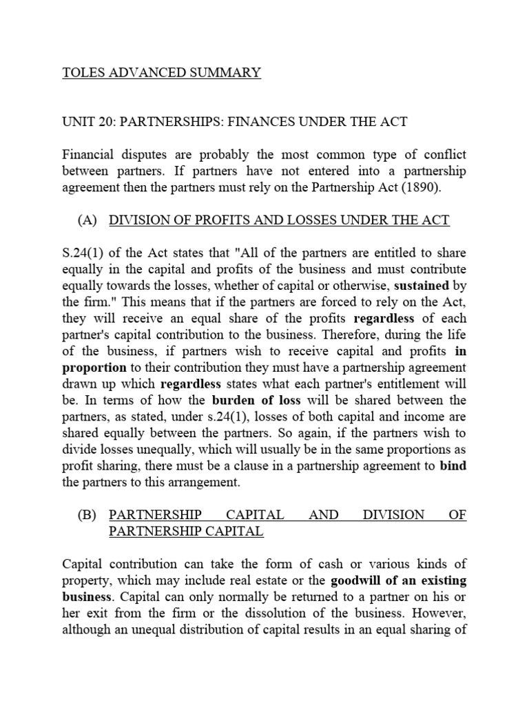 UNIT 20 Toles Advanced Exam Summary | PDF | Partnership | Property