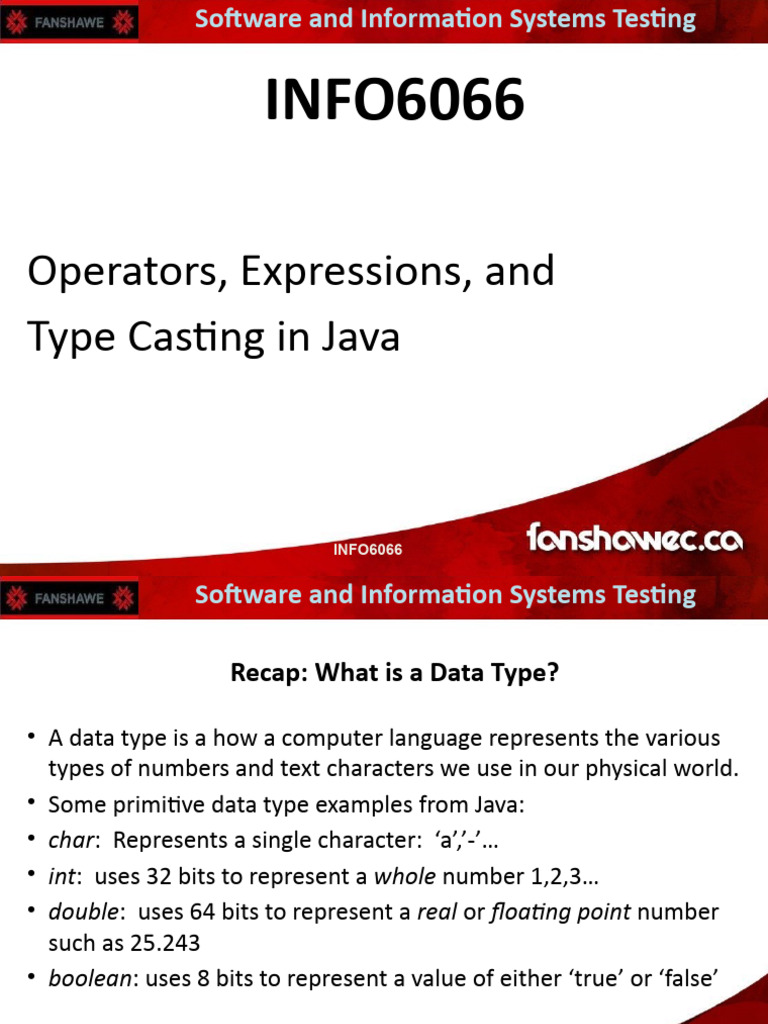 Slide Set Two - Operators, Expressions, and Casting | PDF | Data Type | Integer (Computer Science)