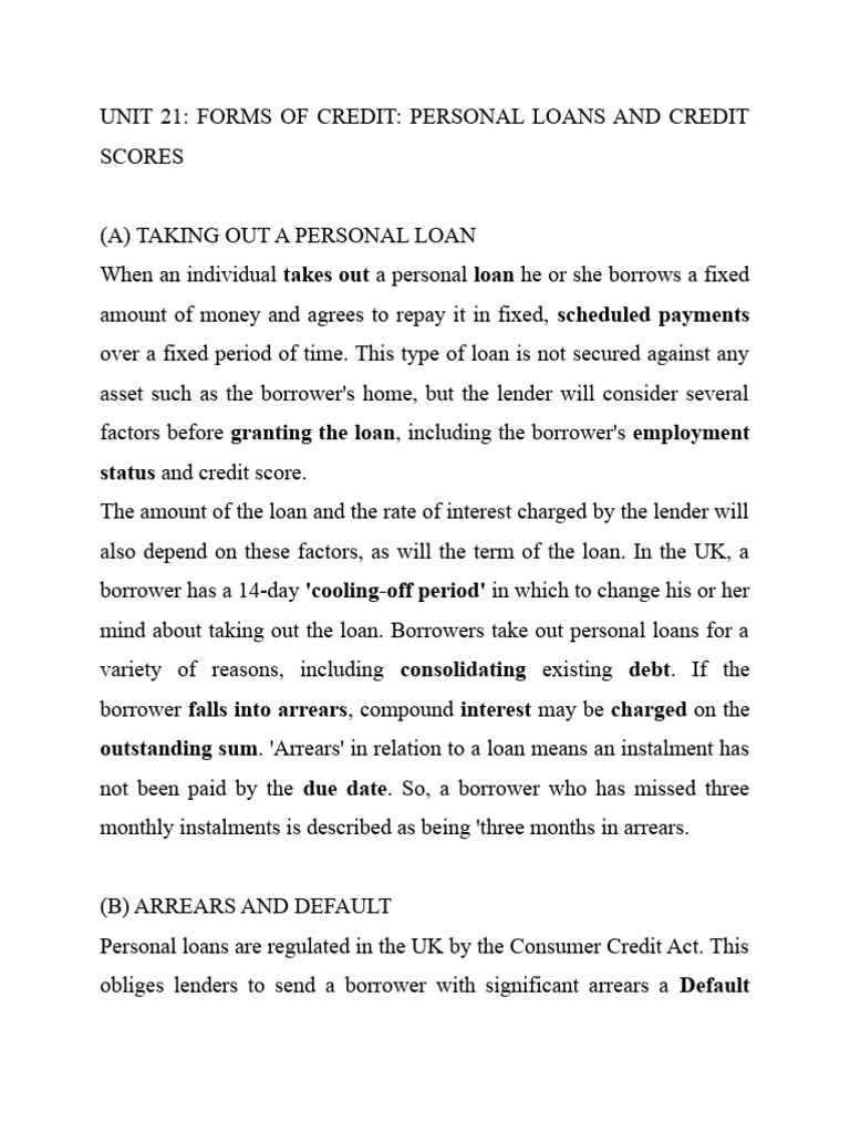 UNIT 21 Toles Advanced Exam Summary | PDF | Loans | Credit