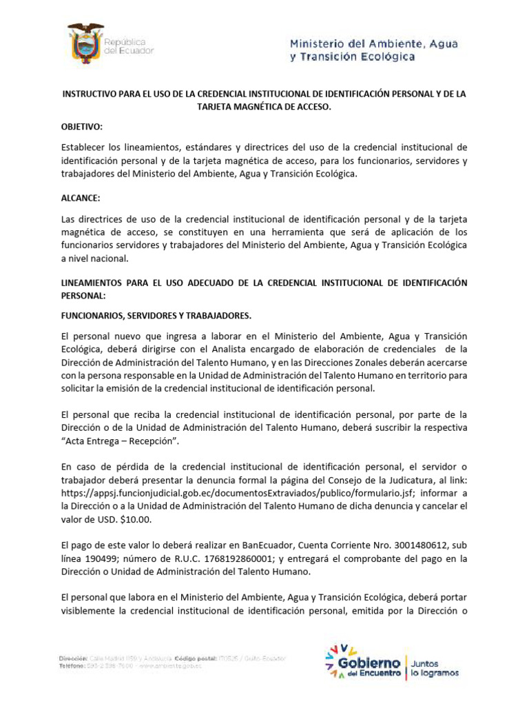 Instructivo para El Uso de La Credencial Institucional de Identificacion Personal y de La ...