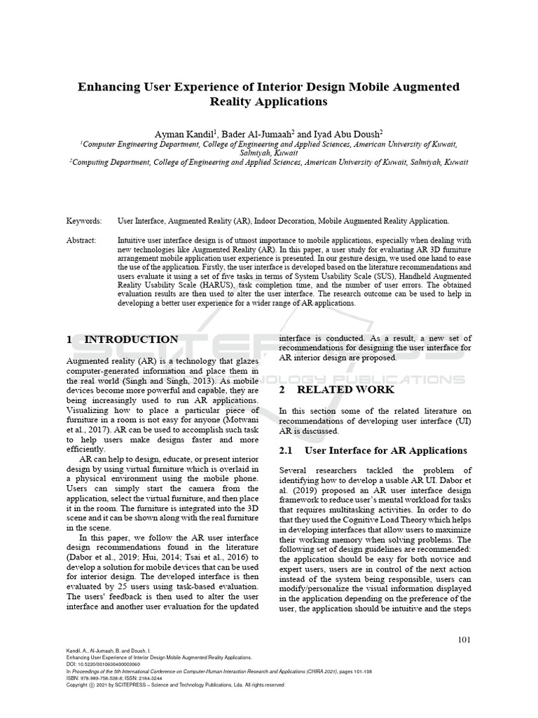 Enhancing User Experience of Interior Design Mobile Augmented | PDF ...
