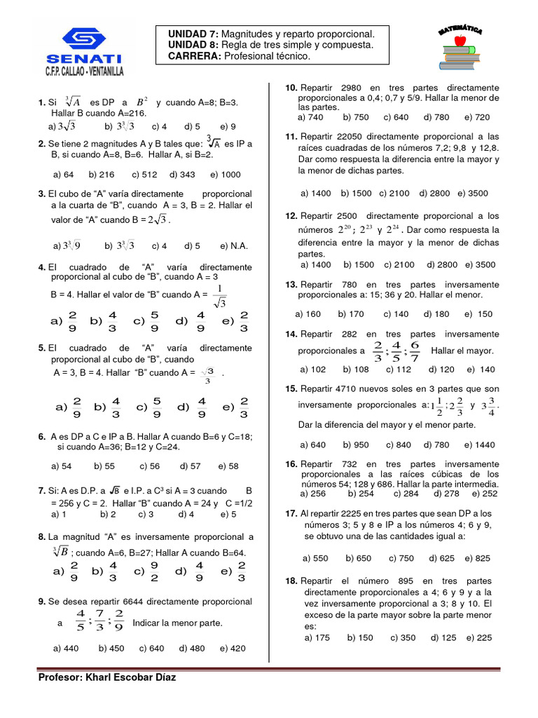 7 - 8 - Magnitudes y Reparto Proporcionales-Regla de Tres Simple | PDF ...