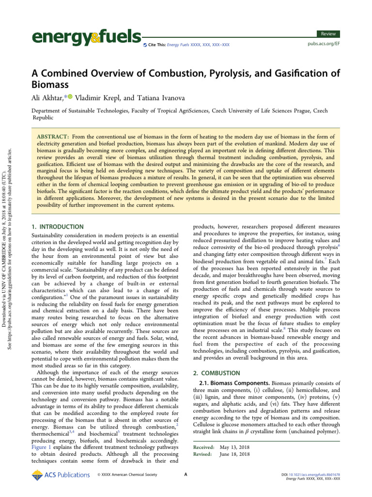 Combined Overview of Combustion, Pyrolysis and Gasification of Biomass ...