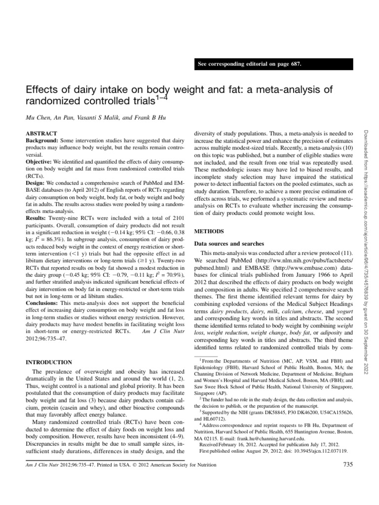 Effects of Dairy Intake On Body Weight and Fat A Meta-Analysis of ...
