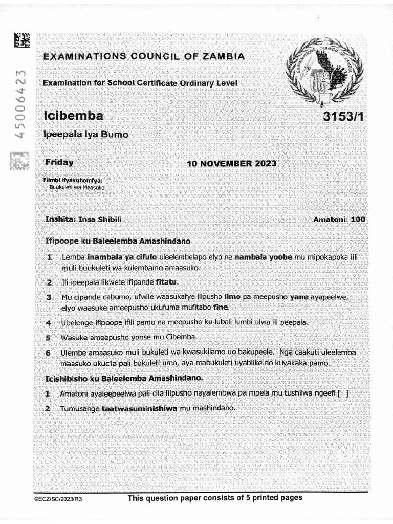 Pdfs - Bemba P1 2023 G12 | PDF